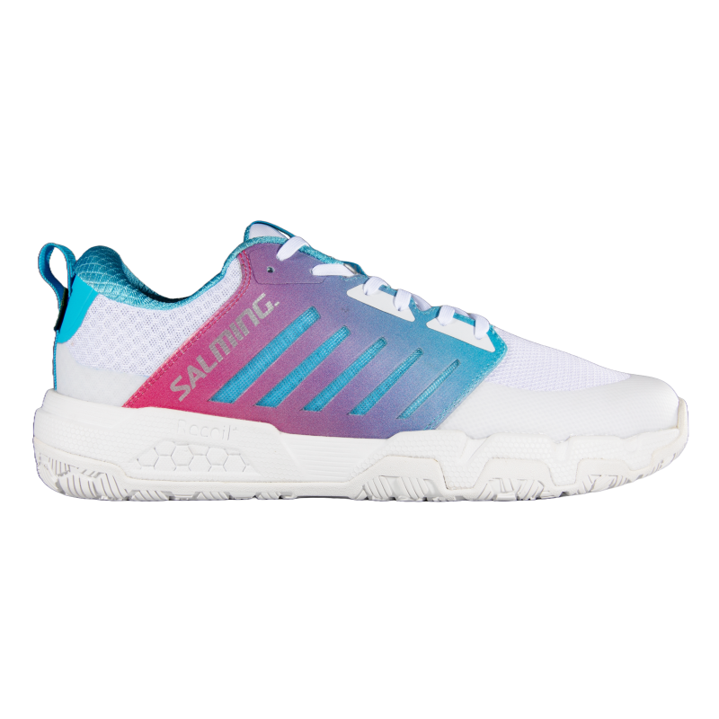 Salming Recoil Strike White Cyan Men`s Squash Shoe // Squash.com.au