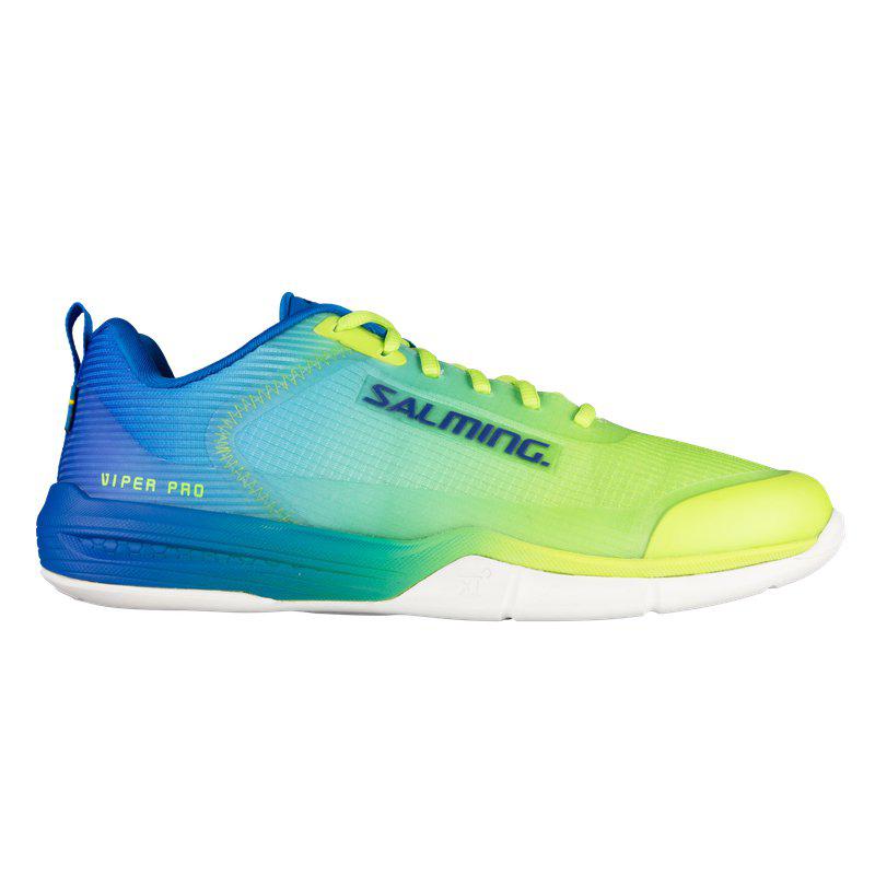 Salming Viper Pro Men Lime Blue Court Shoe // Squash.com.au