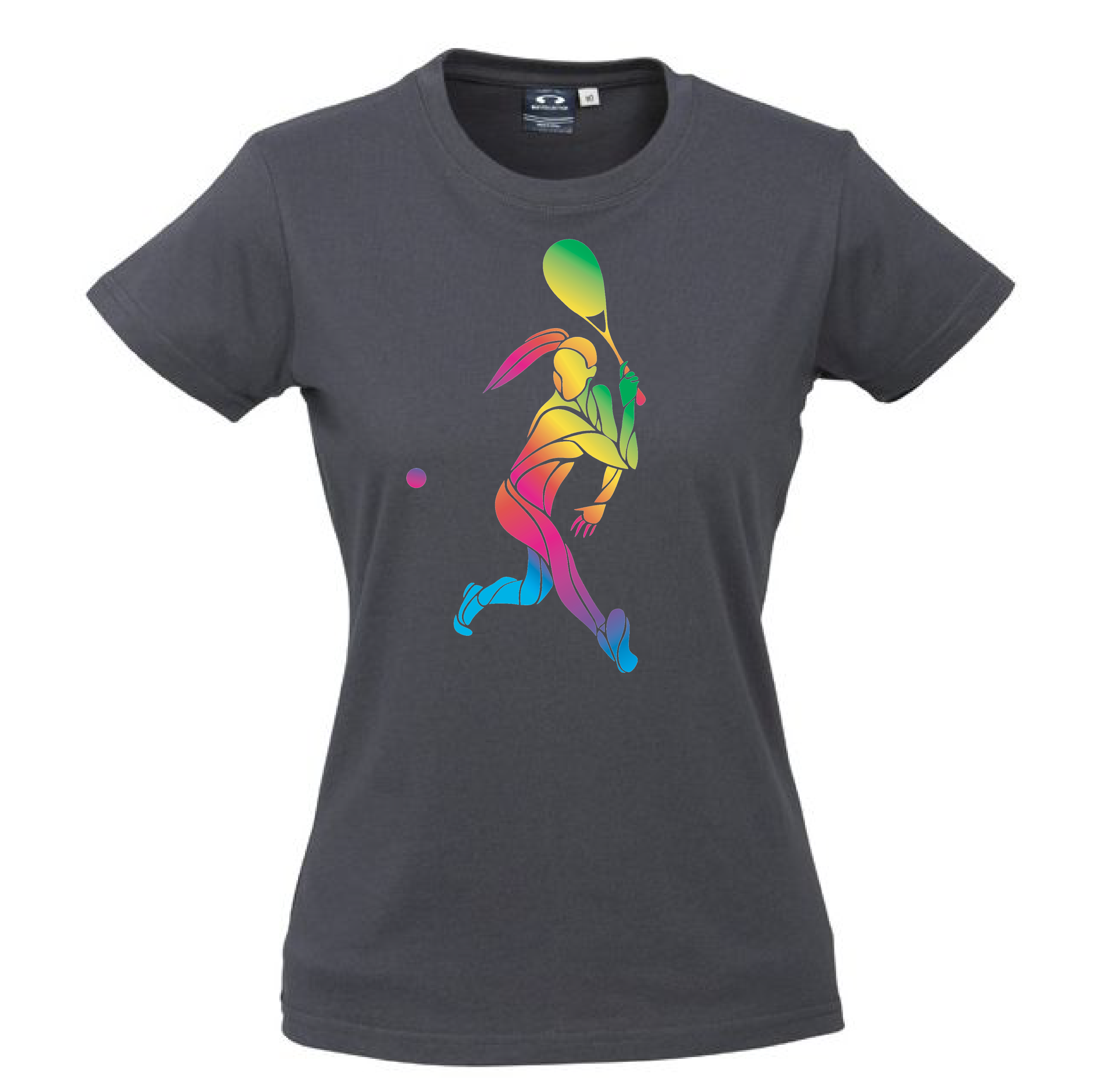 Neon Female Squash Player - Charcoal Cotton Tee Women // Squash.com.au